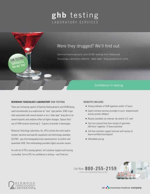 GHB Testing Datasheet - Redwood Toxicology Laboratory