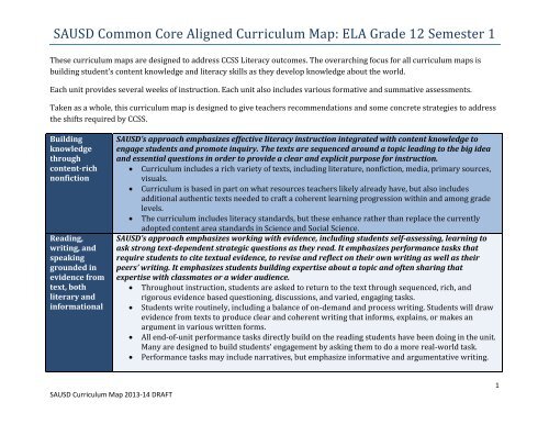 Reading Common Core Curriculum Map