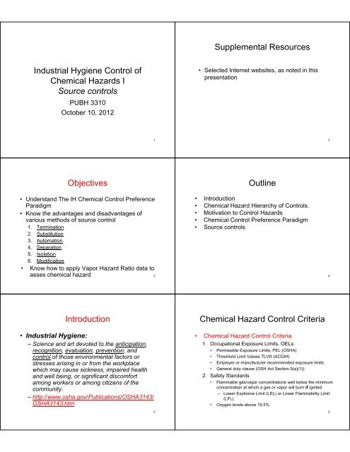 Chemical Hazard Source Controls