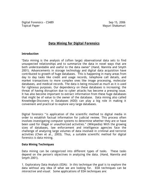 Data Mining For Digital Forensics Nmt Computer Science