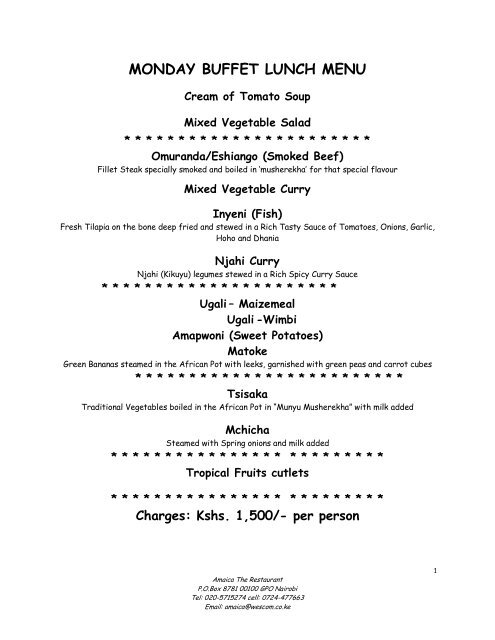 MONDAY BUFFET LUNCH MENU