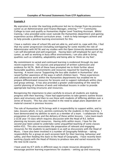 PERSONAL STATEMENT EXAMPLES FOR HLTA
