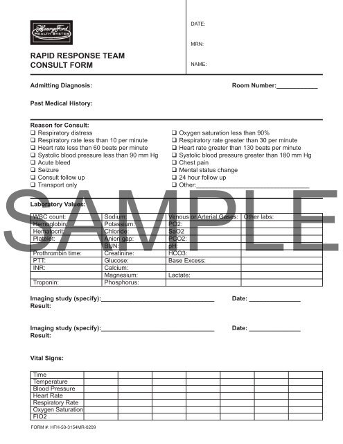RAPID RESPONSE TEAM CONSULT FORM