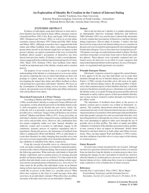 An Exploration of Identity Re-Creation in the Context of Internet Dating