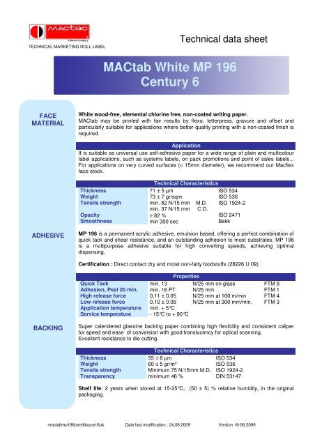 MACtab White MP 196 Century 6 - MACtac europe