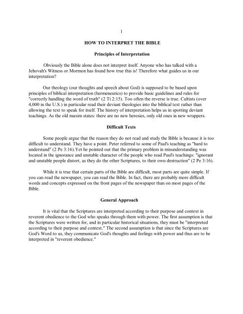 1 HOW TO INTERPRET THE BIBLE Principles of ... - Vital Christianity