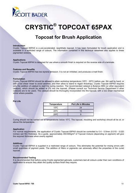 Crystic Topcoat 65PAX - English - Scott Bader