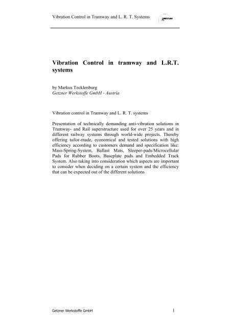 Vibration Control in tramway and L.R.T. systems