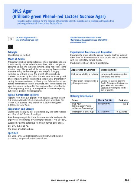 BPLS Agar (Brilliant-green Phenol-red Lactose Sucrose Agar) - mibius