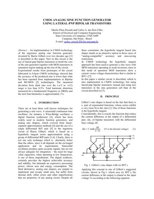 cmos analog sine function generator using lateral-pnp bipolar