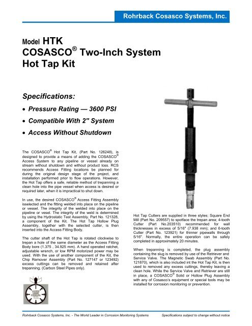 COSASCO Two-Inch System Hot Tap Kit - Rohrback Cosasco Systems