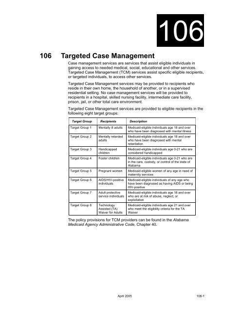 Chapter 106 Targeted Case Management