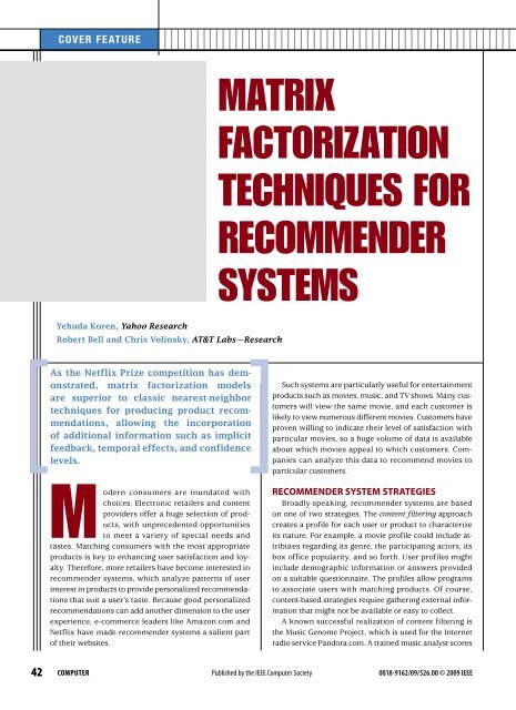Matrix Factorization Techniques For Recommender Systems