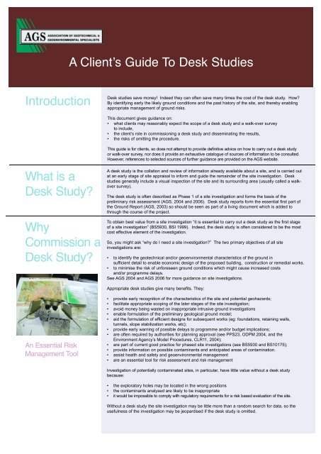 A Client's Guide To Desk Studies - The Association of Geotechnical ...