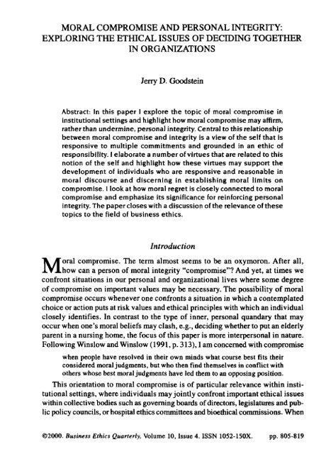 MORAL COMPROMISE AND PERSONAL INTEGRITY: EXPLORING ...