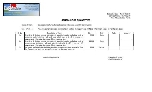 SCHEDULE OF QUANTITIES