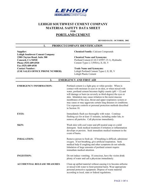 PORTLAND CEMENT MSDS (FINAL) - Central Concrete