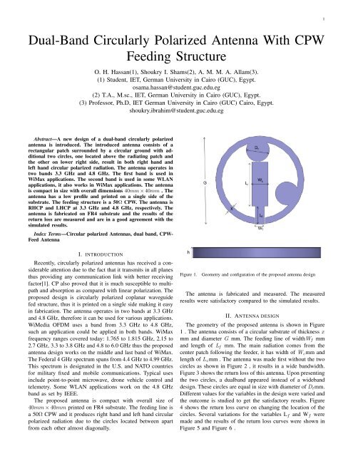 Dual-Band Circularly Polarized Antenna With CPW Feeding Structure