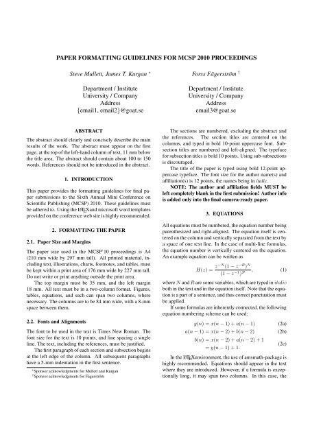 Full paper formatting instructions