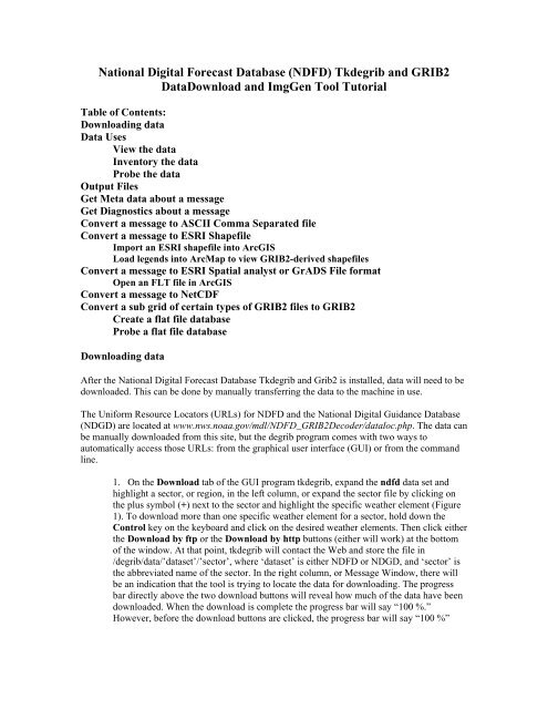 National Digital Forecast Database (NDFD) Tkdegrib and ... - NOAA