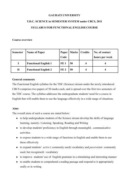 Functional English Course Syllabus Gauhati University