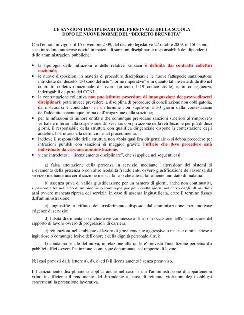 Sanzioni disciplinari personale della scuola Sanzioni disciplinari personale della scuola
