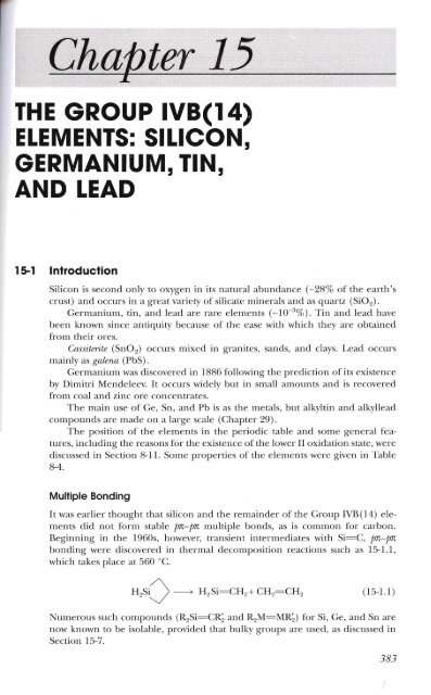 Chapter 15 THE GROUP IVB(14) ELEMENTS