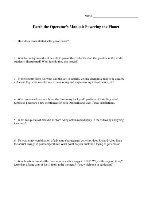 Video Questions - Ann Arbor Earth Science