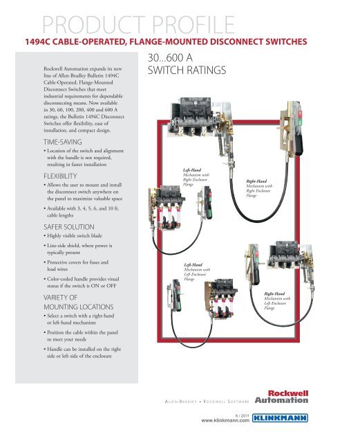 1494C Cable Operated Disconnect Switches / Profile - Klinkmann.