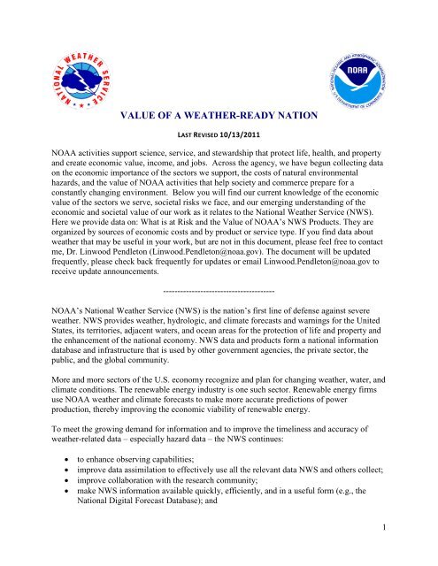 value of a weather-ready nation - NOAA Office of Program Planning ...