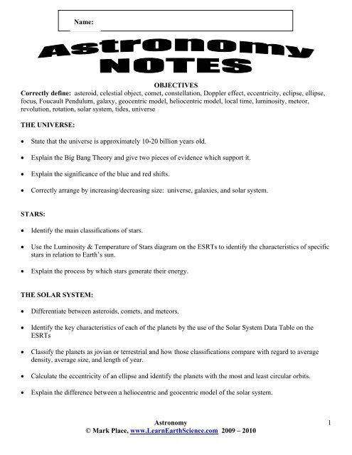Astronomy Notes