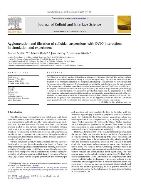 Agglomeration and filtration of colloidal suspensions with DVLO ...