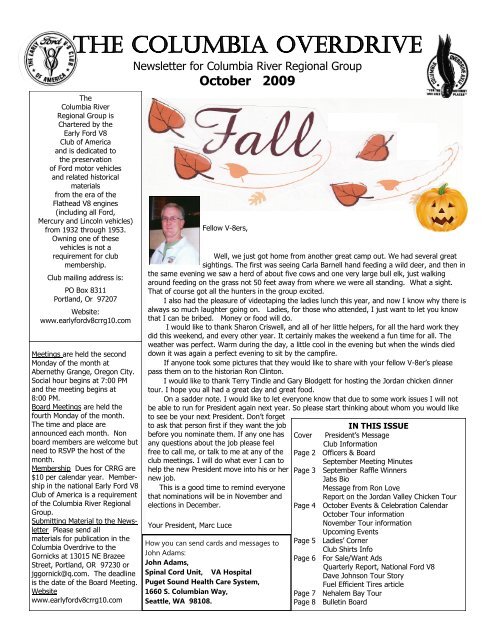 THE COLUMBIA OVERDRIVE - Early Ford V-8 Club of Oregon