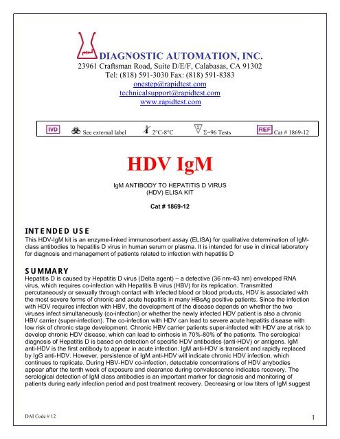 HDV IgM - ELISA kits - Rapid tests
