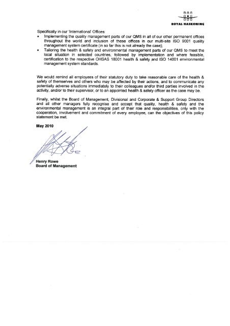 QHSE Policy Statement - Royal Haskoning