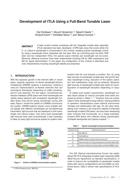 Development of ITLA Using a Full-Band Tunable Laser