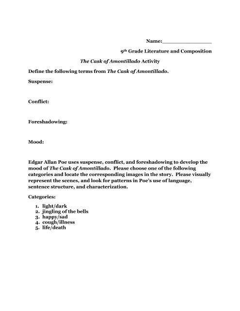 Cask of Amontillado Activity - 9th Grade Lit and Comp 2010-2011