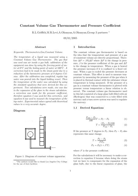 Constant Volume Gas Thermometer and Pressure Coefficient