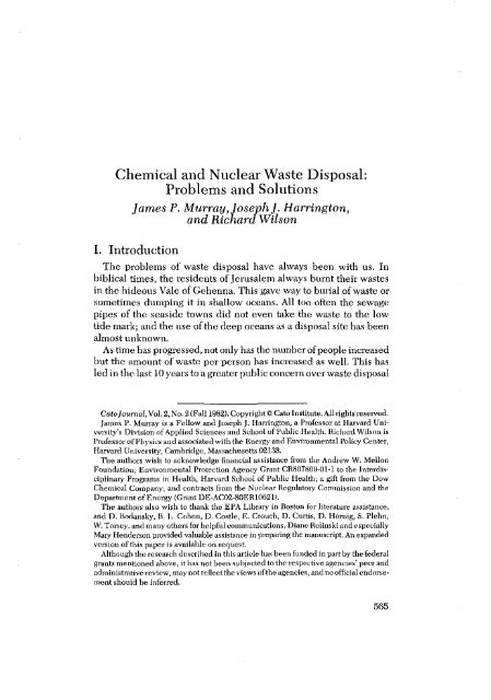 Chemical and Nuclear Waste Disposal Problems and ... - Cato Institute