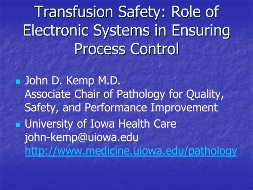 Transfusion Safety - SABM - Patient Blood Management