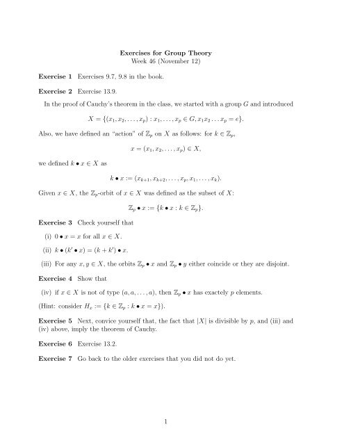Exercises for Group Theory Week 46 (November 12) Exercise 1 ...