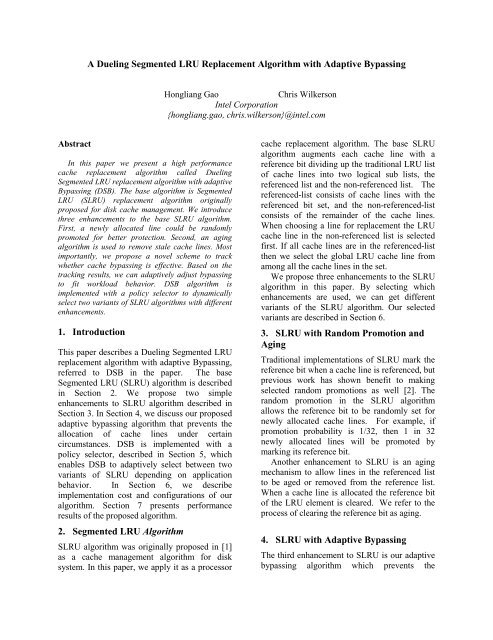 A Dueling Segmented Lru Replacement Algorithm With Adaptive