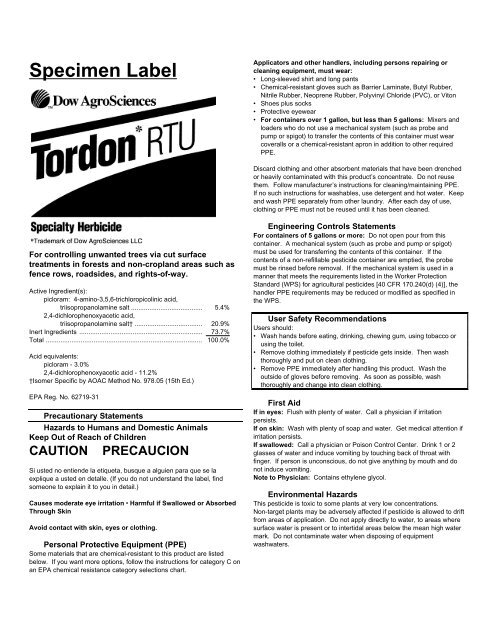 Tordon RTU label - Beyond Pesticides