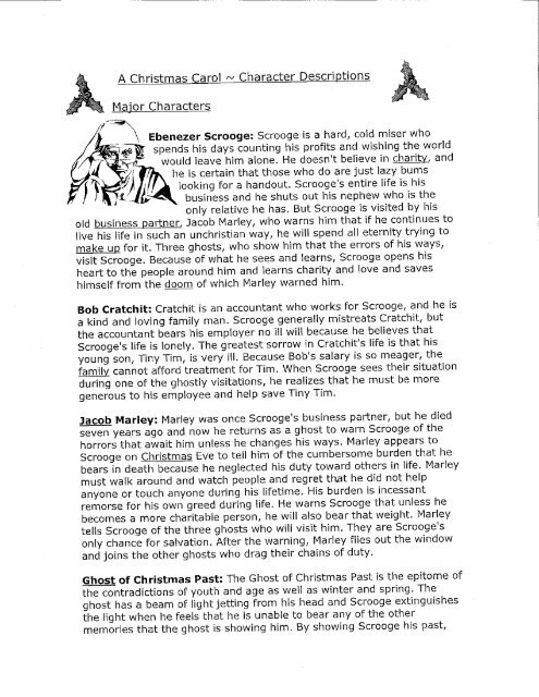 A Christmas Carol ~ Character Descriptions Major Characters