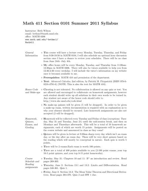 Syllabus and Course Schedule - Math Department