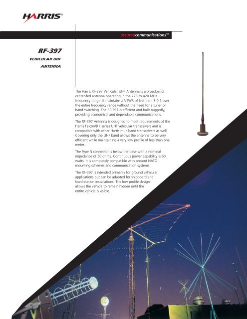 RF-397 Vehicular UHF Antenna Data Sheet - Harris Corporation