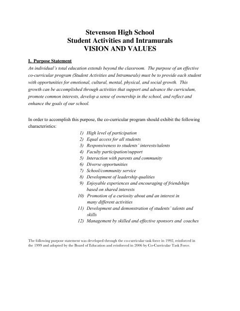 student activities vision statement - Adlai E. Stevenson High School