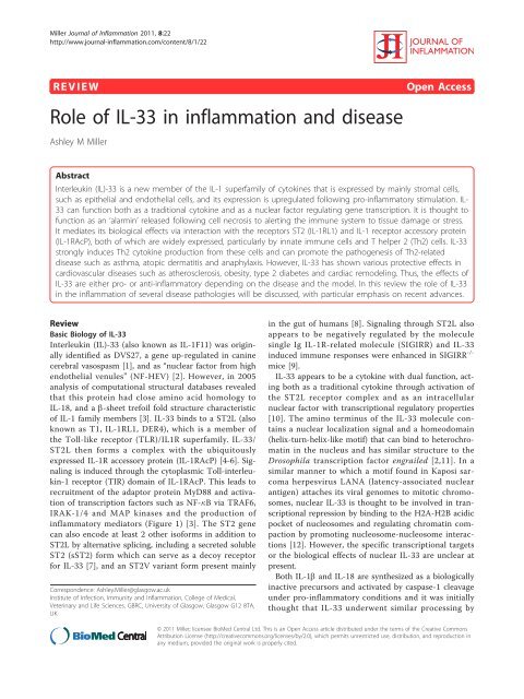 Role of IL-33 in inflammation and disease - Journal of Inflammation