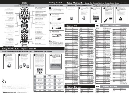 Blu-ray Codes - Universal Electronics Remote Control Support