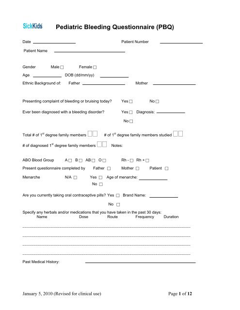 Pediatric Bleeding Questionnaire (PBQ)